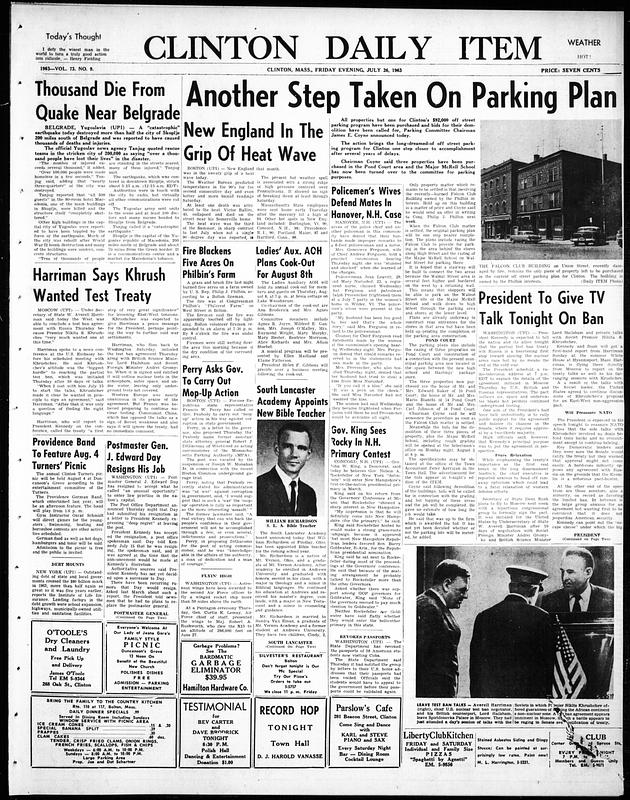 Clinton Daily Item. July 26, 1963 - Digital Commonwealth