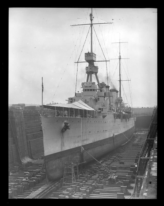 USS Raleigh in dry dock at South Boston - Digital Commonwealth