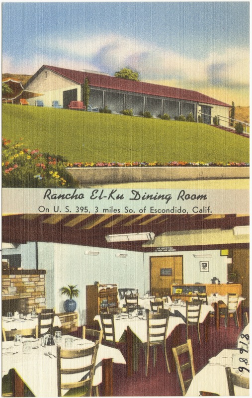 Rancho El-Ku Dining Room, On U. S. 395, 3 miles So. of Escondido, Calif ...