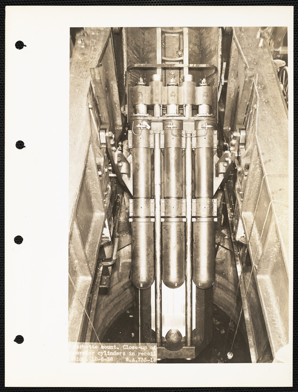16" Barbette mount, close up of generator cylinders in recoil position ...
