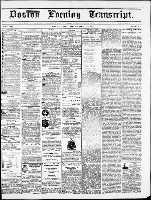 Boston Evening Transcript. August 16, 1864 - Digital Commonwealth