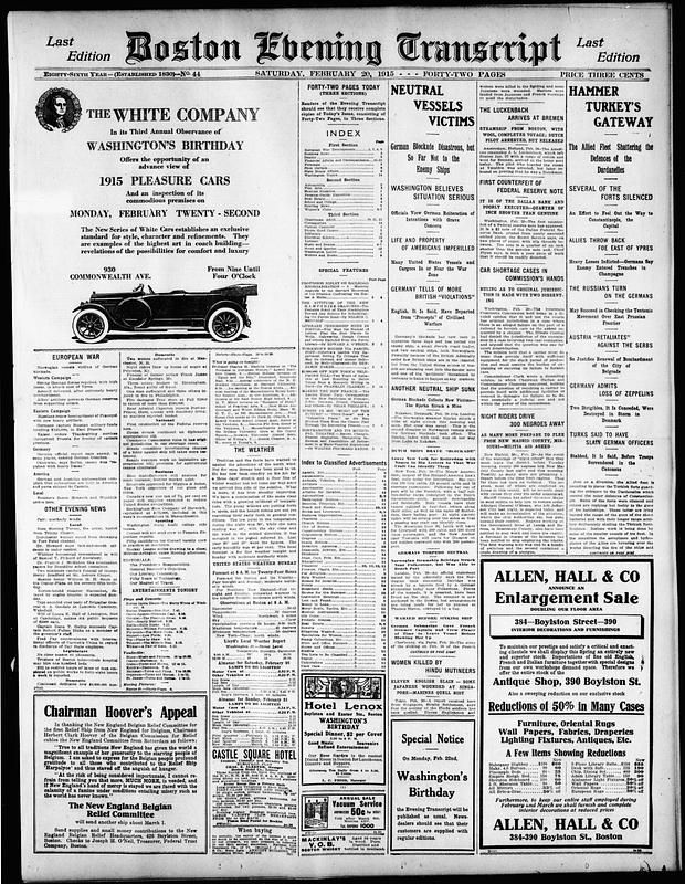 Boston Evening Transcript. February 20, 1915 - Digital Commonwealth