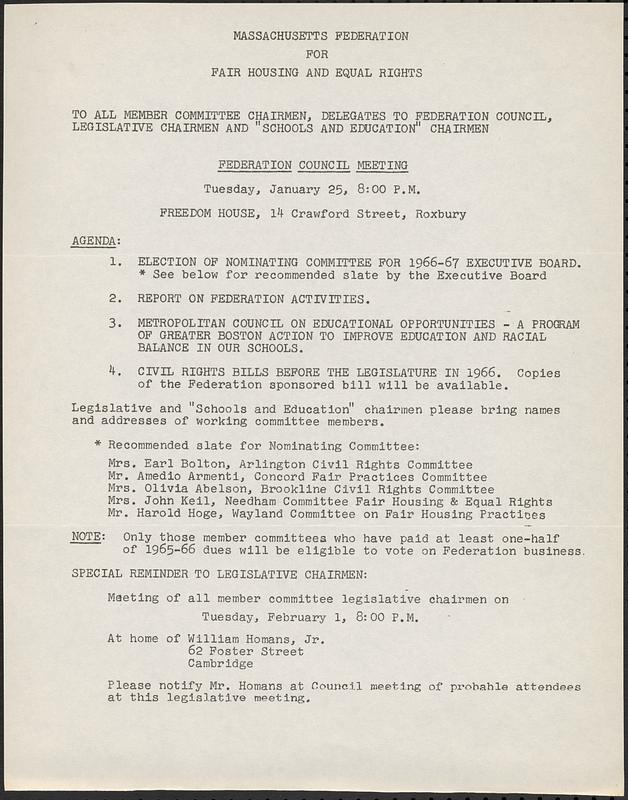 Massachusetts Federation for Fair Housing and Equal Rights, Agenda for ...