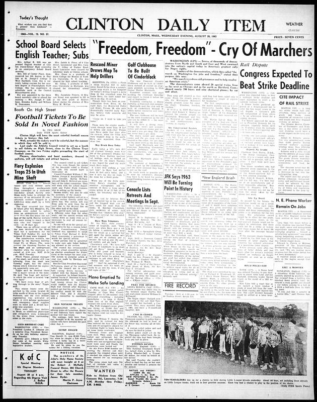 Clinton Daily Item. August 28, 1963 - Digital Commonwealth