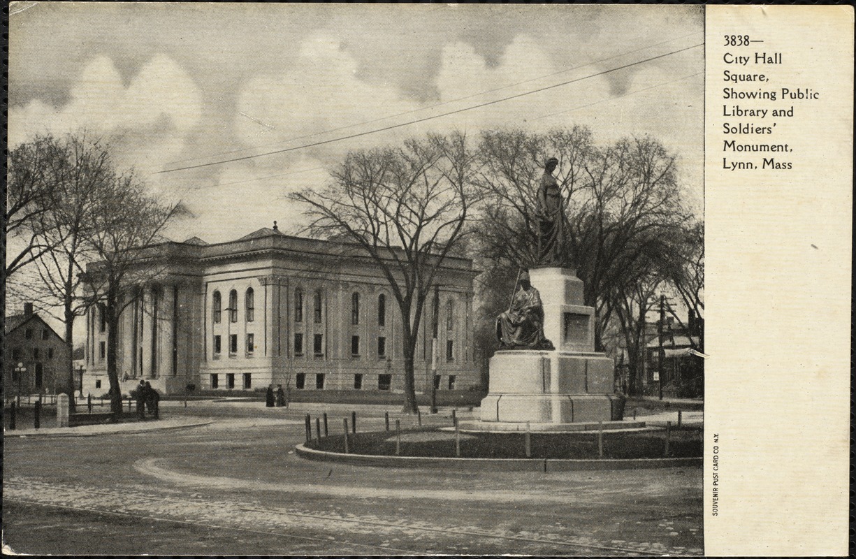 City Hall Square, showing public library and Soldiers' Monument, Lynn ...