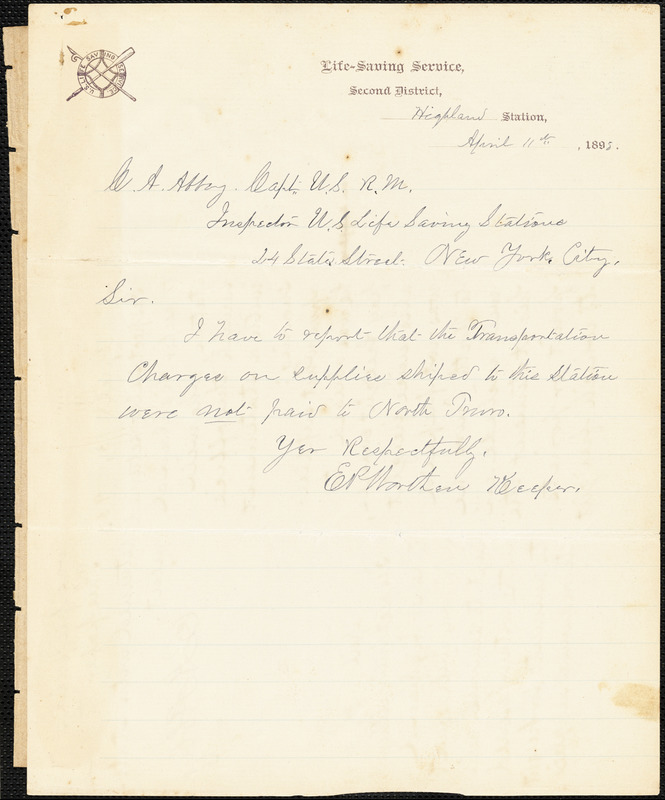 U.S. Coast Guard correspondence 1893-1895 - Digital Commonwealth