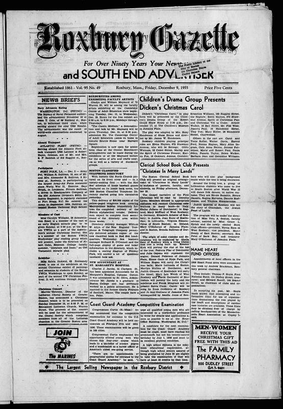 Roxbury Gazette and South End Advertiser, December 09, 1955 - Digital ...