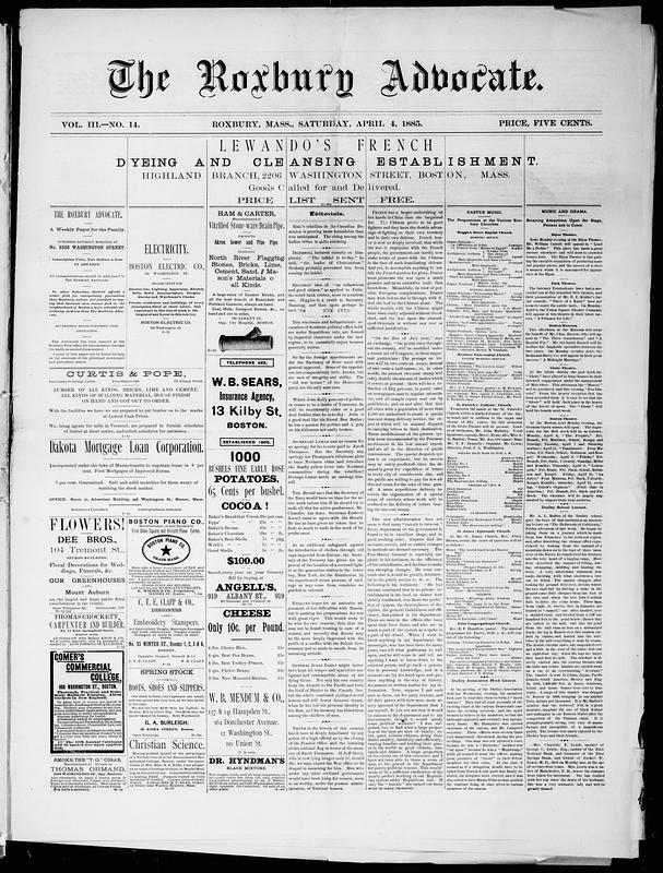 The Roxbury Advocate. April 04, 1885 - Digital Commonwealth