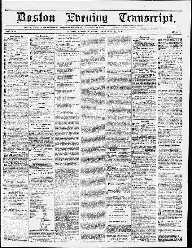 Boston Evening Transcript. September 26, 1862 - Digital Commonwealth