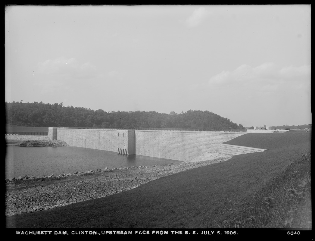 Wachusett Dam, view of upstream face, from the southeast, Clinton, Mass ...
