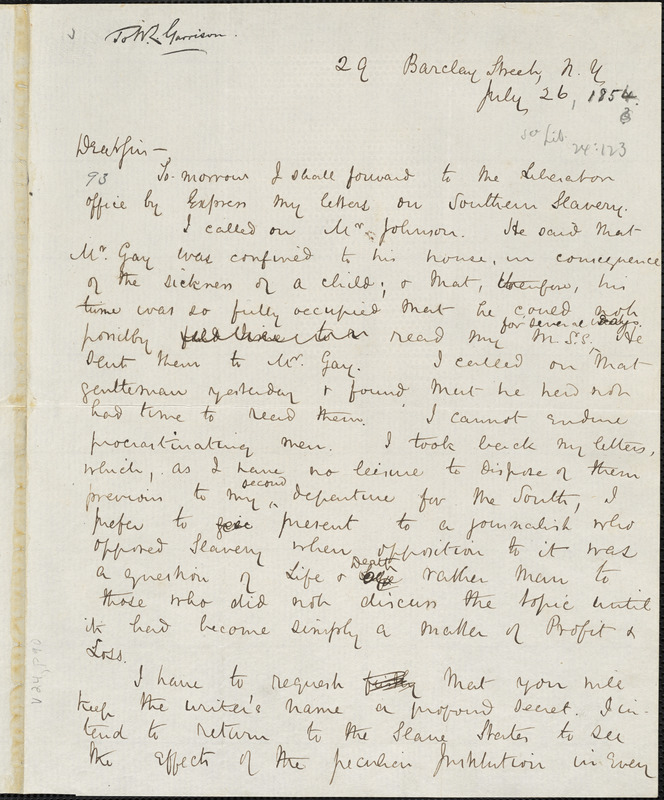 Letter from James Redpath, New York, [New York], to William Lloyd ...
