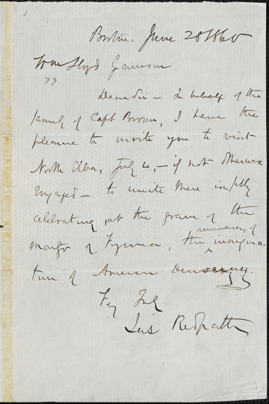 Letter from James Redpath, Boston, [Massachusetts], to William Lloyd ...