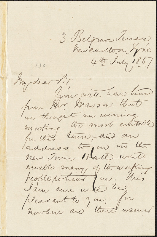 Letter from J.H. Rutherford, Newcastle on Tyne, [England], to William ...