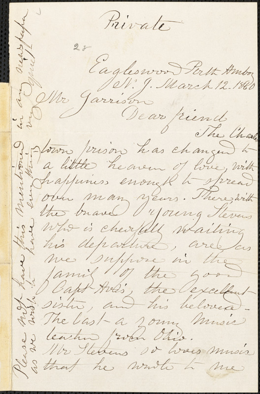 Letter from Rebecca Buffum Spring, Eagleswood, Perth Amboy, N[ew] J ...