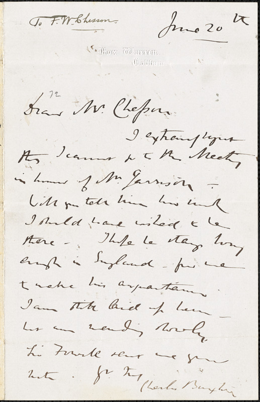 Letter from Charles Buxton, Fox Warren, Cobham, [England], to Frederick ...