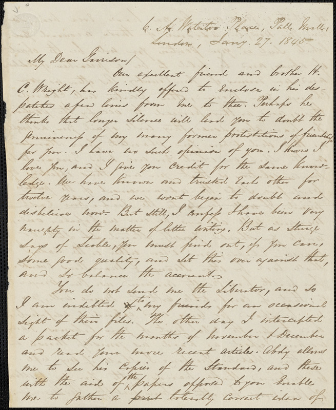 Letter from George Thompson, Pall Mall, London, [England], to William ...