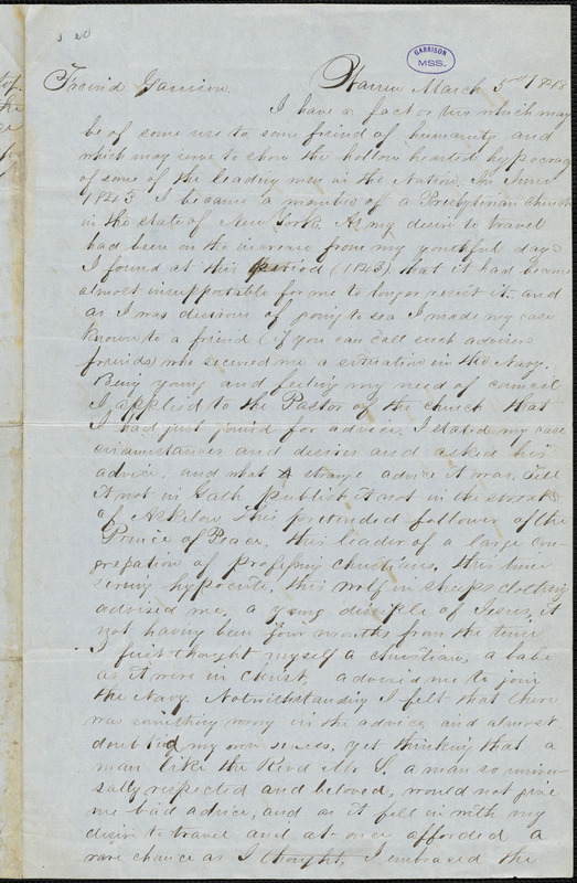 Letter from Martin Stowell, Warren, [Massachusetts], to William Lloyd ...