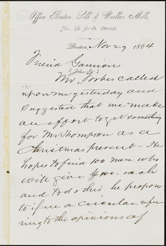 Letter from J.H. Stephenson, Boston, [Massachusetts], to William Lloyd ...