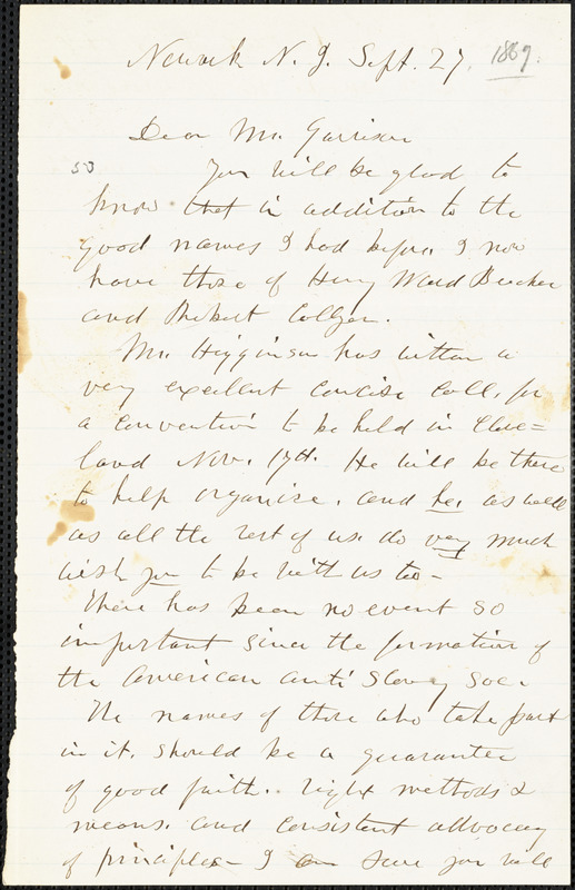 Letter from Lucy Stone, Newark, N[ew] J[ersey], to William Lloyd ...