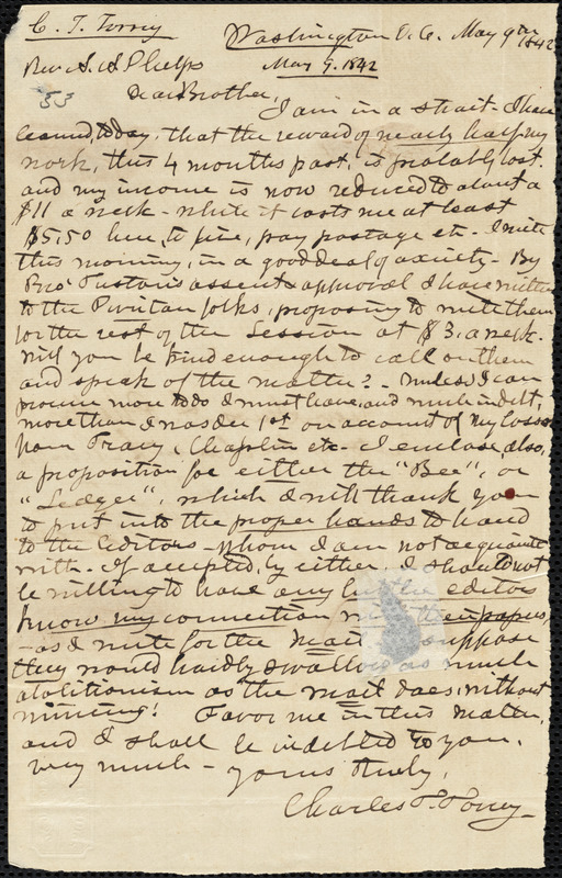 Letter from Charles Turner Torrey, Washington, D.C., to Amos Augustus ...