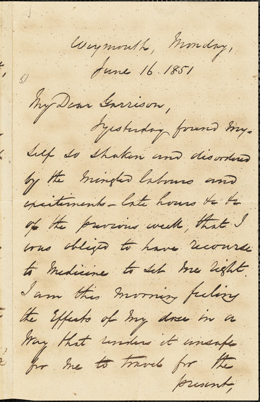 Letter from George Thompson, Weymouth, to William Lloyd Garrison, 1851 ...