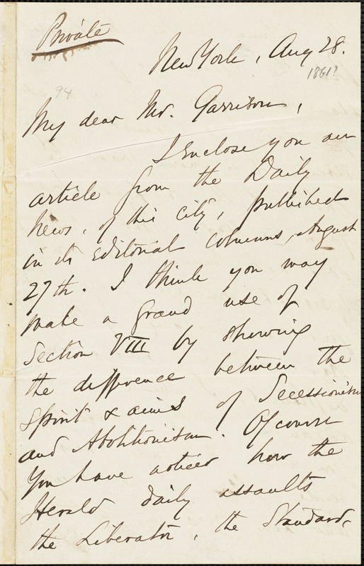 Letter from Theodore Tilton, New York, [New York], to William Lloyd ...