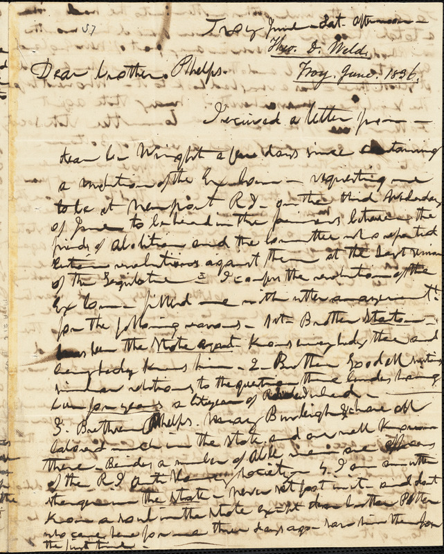 Letter from Theodore Dwight Weld, [New York], to Amos Augustus Phelps, 1836 June - Digital ...