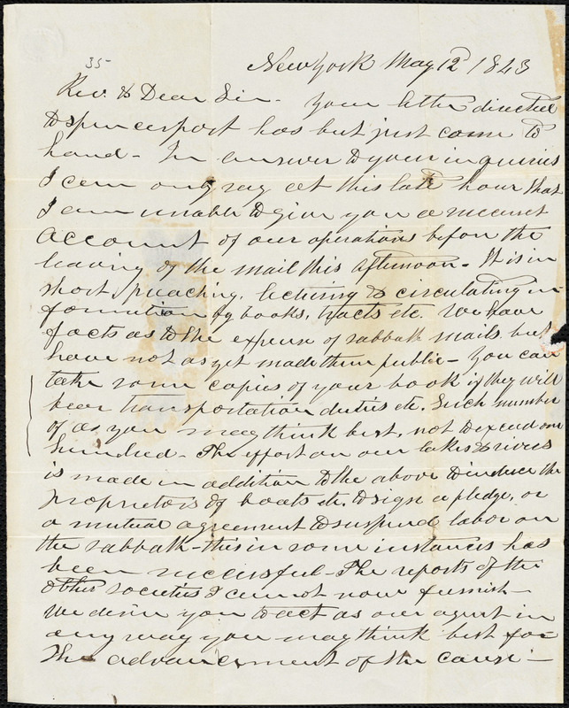 Letter from E. Whitney, New York, to Amos Augustus Phelps, 1843 May 12 - Digital Commonwealth