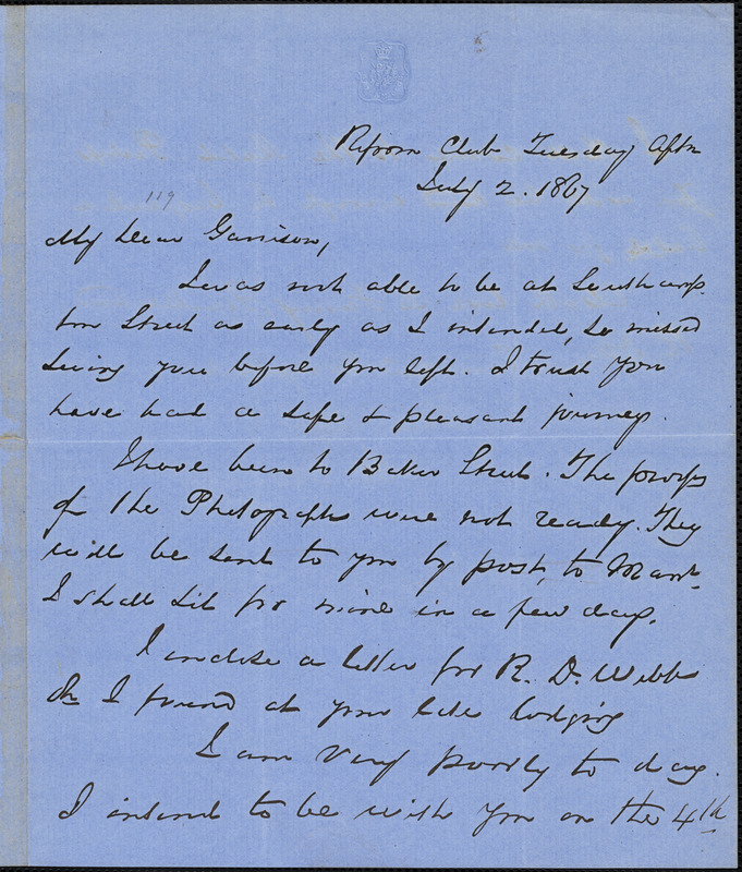 Letter from George Thompson, Reform Club, [London, England], to William ...