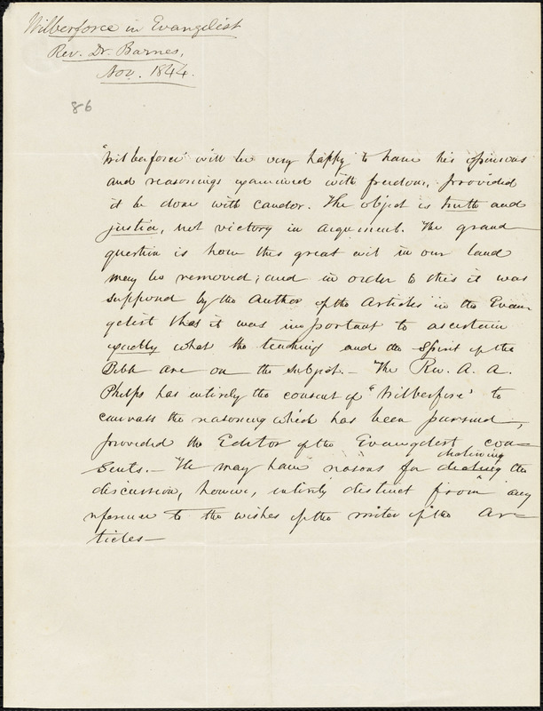 Letter from William Wilberforce to Amos Augustus Phelps, 1844 Nov[ember] - Digital Commonwealth