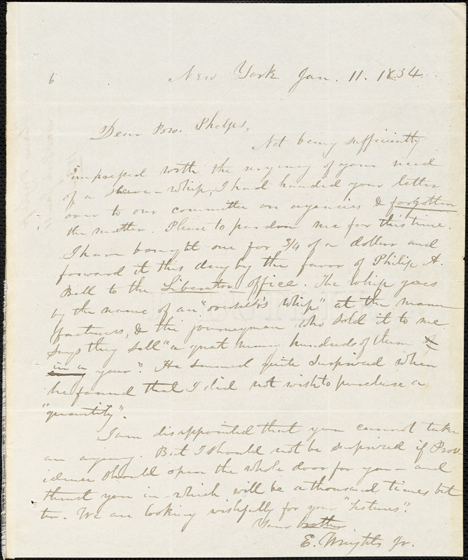 Letter from Elizur Wright, New York, to Amos Augustus Phelps, 1834 Jan[uary] 11 - Digital ...