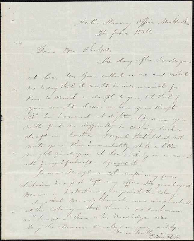 Letter from Elizur Wright, New York, to Amos Augustus Phelps, 1834 June 26 - Digital Commonwealth