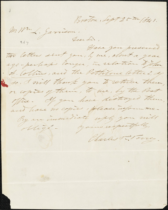 Letter from Charles Turner Torrey, Boston, [Massachusetts], to William ...