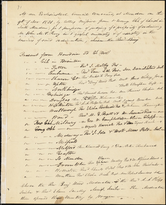 Letter from Mendon Ecclesiastical Council, [Mendon, Massachusetts], to Amos Augustus Phelps ...