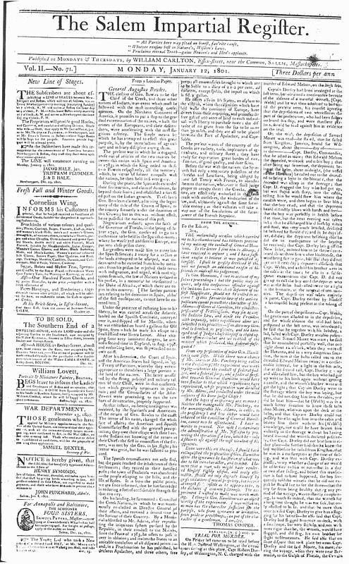 The Salem Impartial Register. January 12, 1801 - Digital Commonwealth