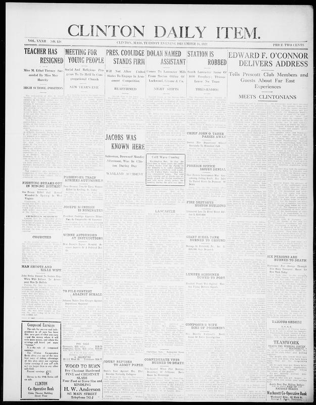 Clinton Daily Item. December 16, 1924 - Digital Commonwealth
