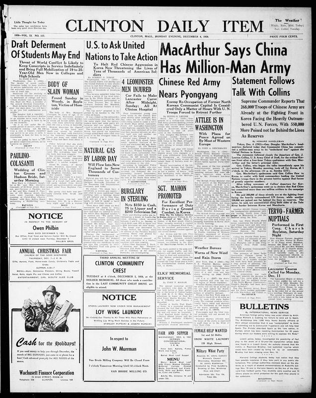 Clinton Daily Item. December 04, 1950 - Digital Commonwealth