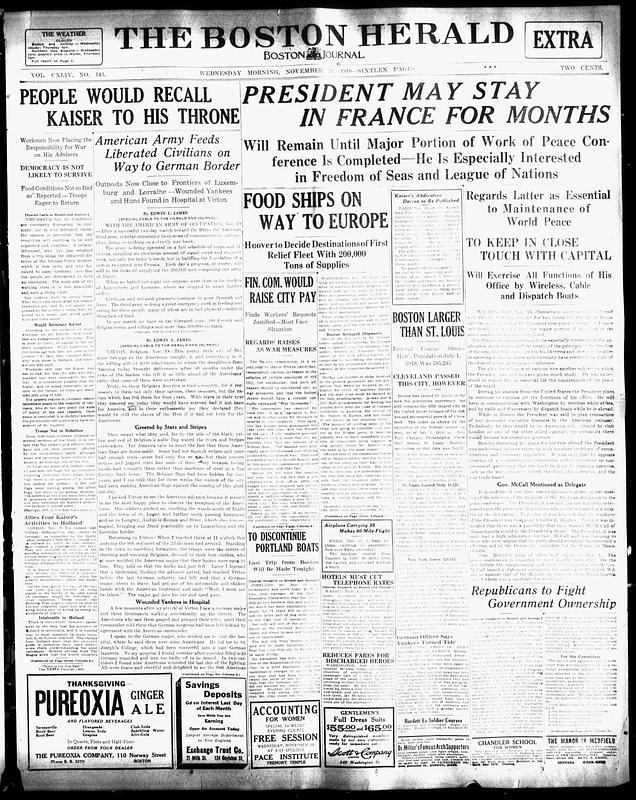 Boston Herald and Boston Journal. November 20, 1918 - Digital Commonwealth