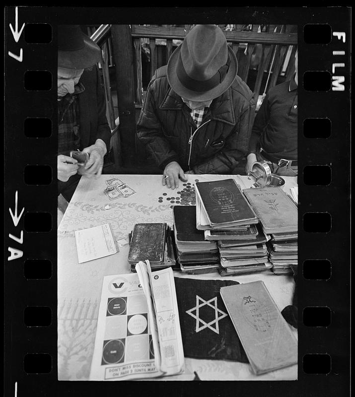 Jewish men conduct synagogue service, Mattapan - Digital Commonwealth