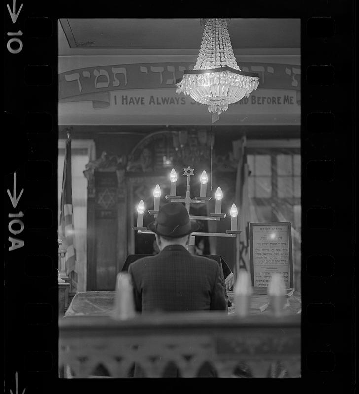 Jewish men conduct synagogue service, Mattapan - Digital Commonwealth