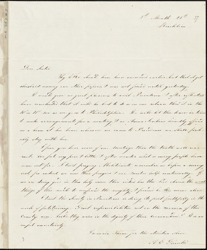 Letter from Angelina Emily Grimkè, Brookline, [Massachusetts], to Eliza Jones Chase, 1837 ...