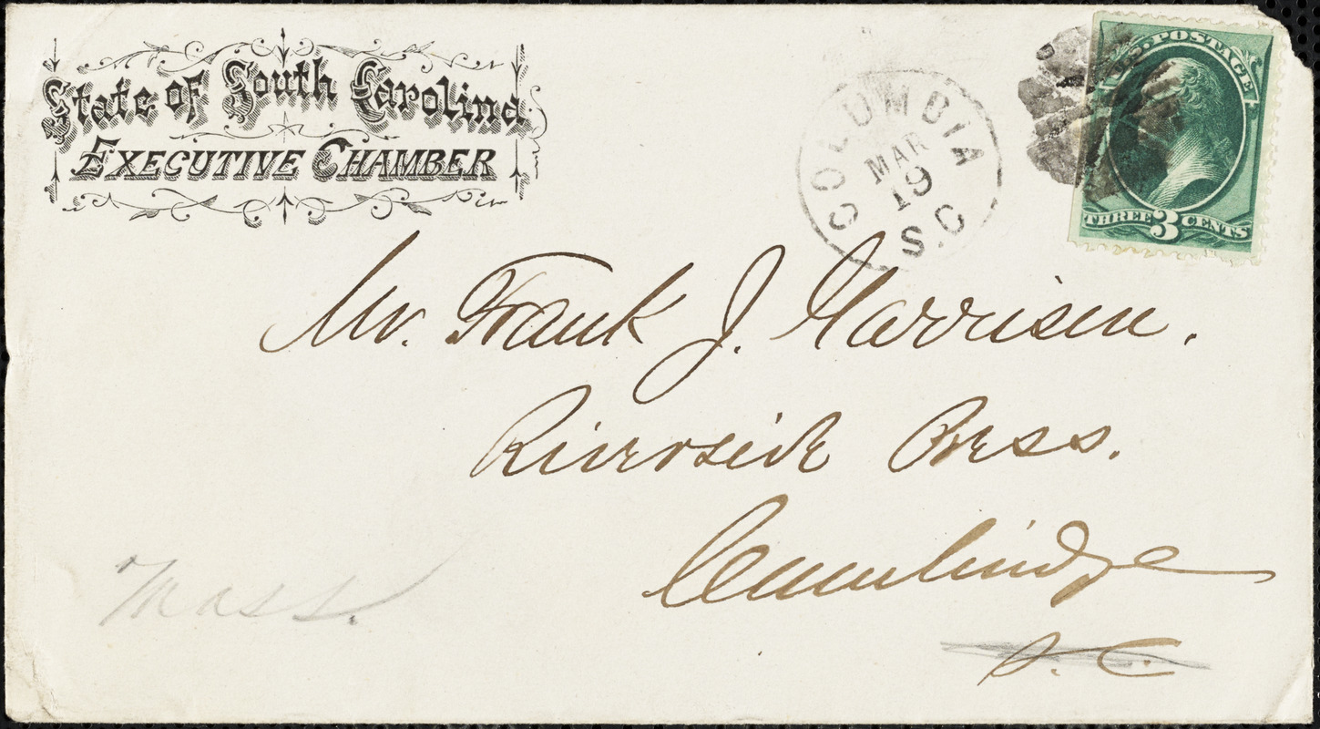 Letter from Daniel Henry Chamberlain, Columbia, [South Carolina], to ...