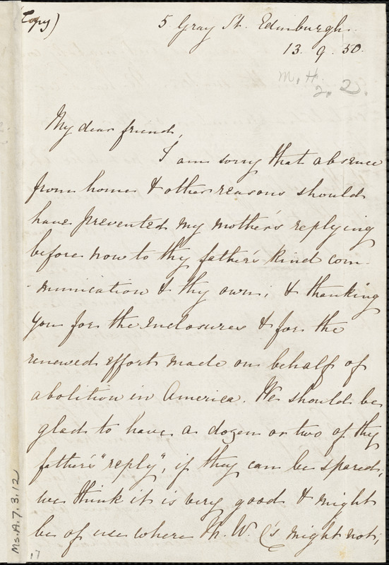 Letter from Eliza Wigham, Edinburgh, [Scotland], to Mary Anne Estlin ...