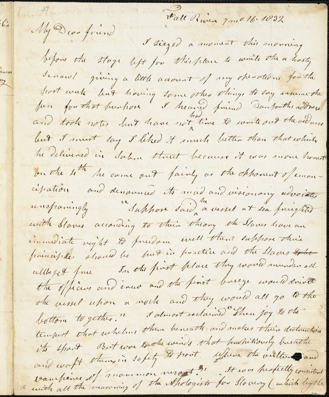 Letter from Arnold Buffum, Fall River, [Massachusetts], to William ...