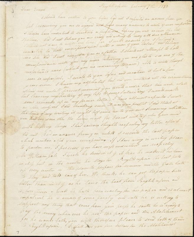 Letter from Nathan Blount, Poughkeepsie, [New York], to William Lloyd ...