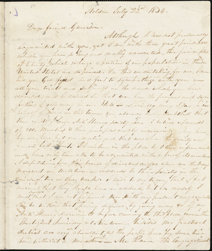 Letter from George Waters, Holden, [Massachusetts], to William Lloyd ...