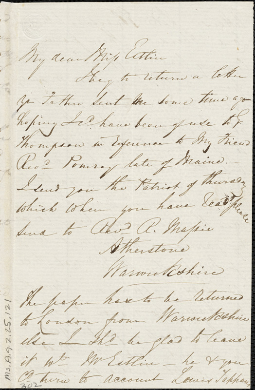Letter from Isabella Massie to Mary Anne Estlin, 1851 Sept[ember] 27 ...