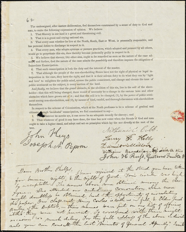 Letter from Elizur Wright, Hudson, [Ohio], to Amos Augustus Phelps, Aug[ust] 31 - Digital ...