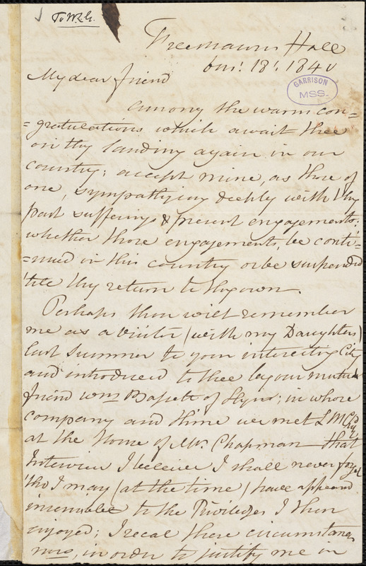 Letter from Joseph Mitford, Freemasons' Hall, [London, England], to ...