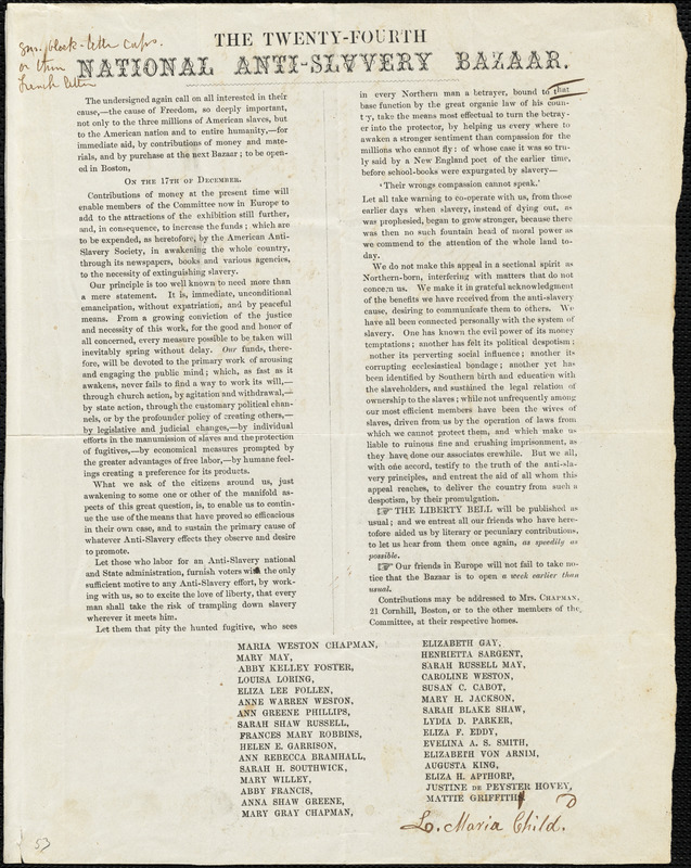 Letter from James Manning Winchell Yerrinton to Maria Weston Chapman ...